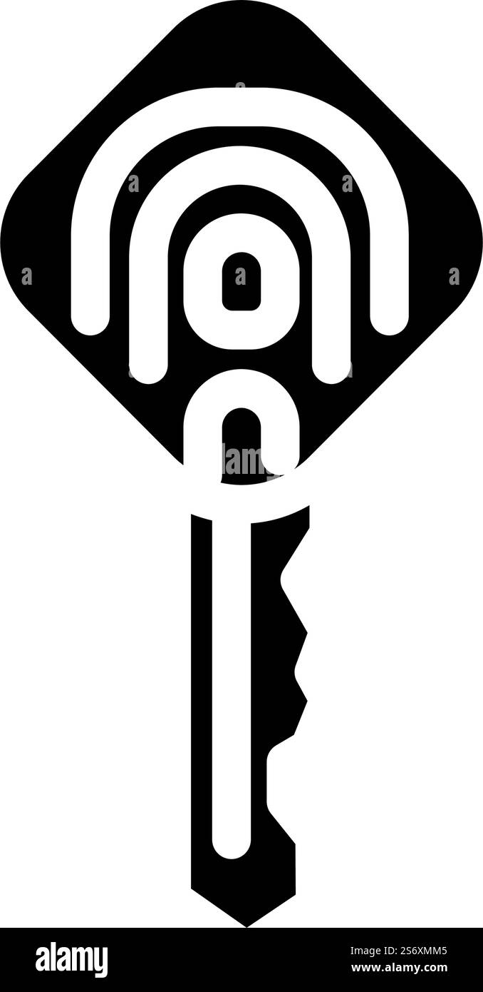 key with fingerprint scanner glyph icon vector. key with fingerprint ...