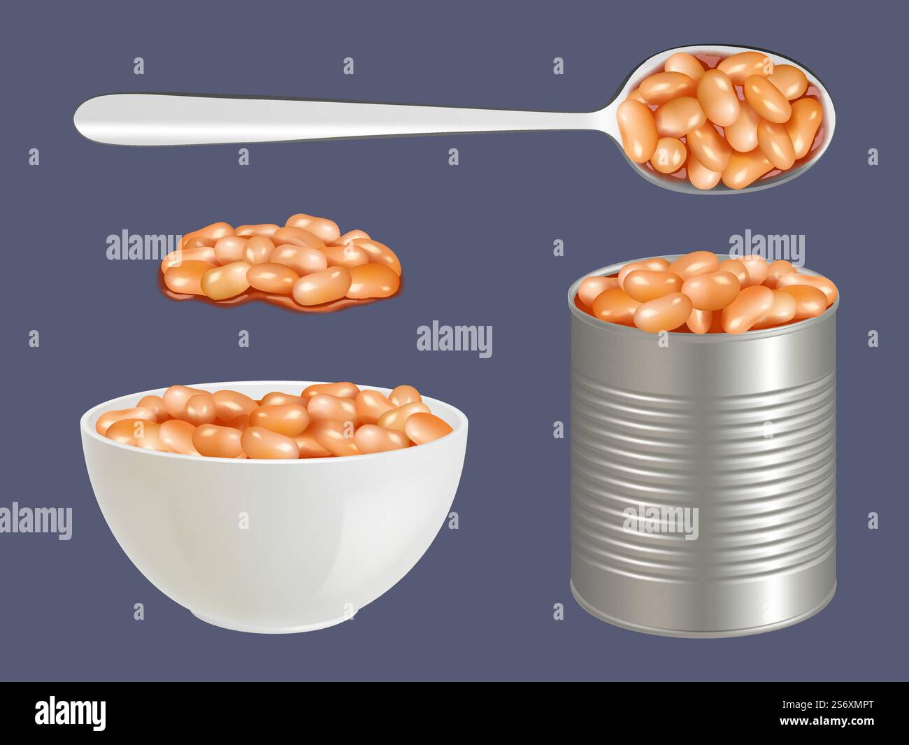 Canned beans. Tomato healthy products in steel containers baked foods ...