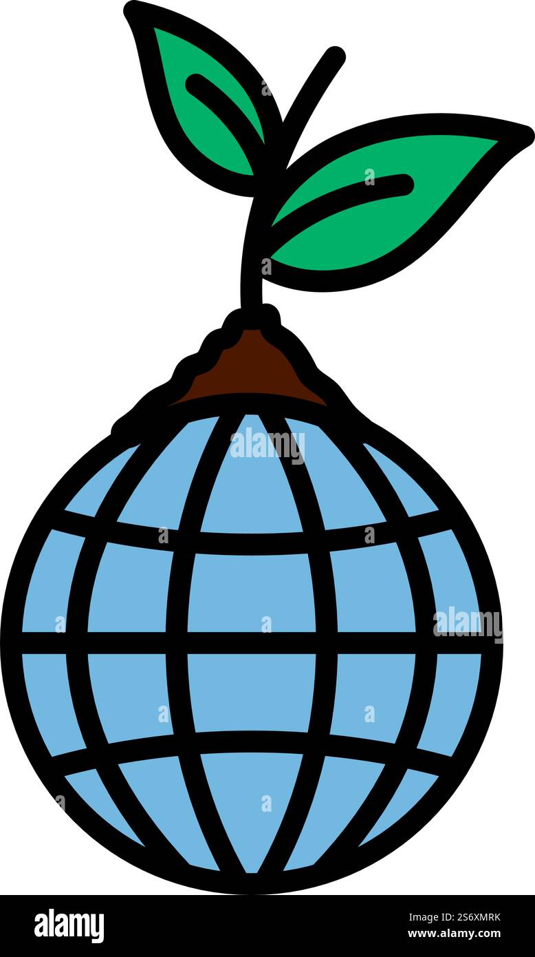 Planet With Sprout Icon. Editable Bold Outline With Color Fill Design ...