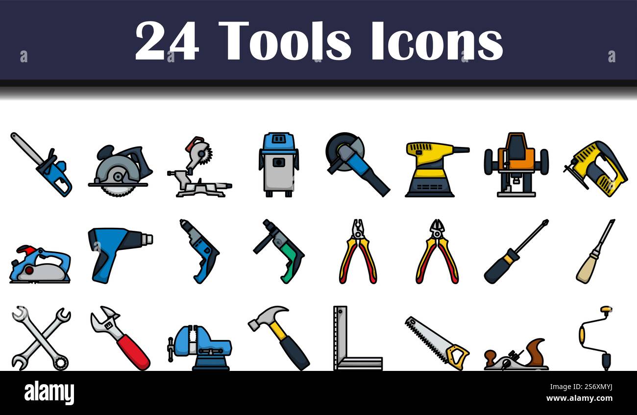 Tools Icon Set. Editable Bold Outline With Color Fill Design. Vector ...