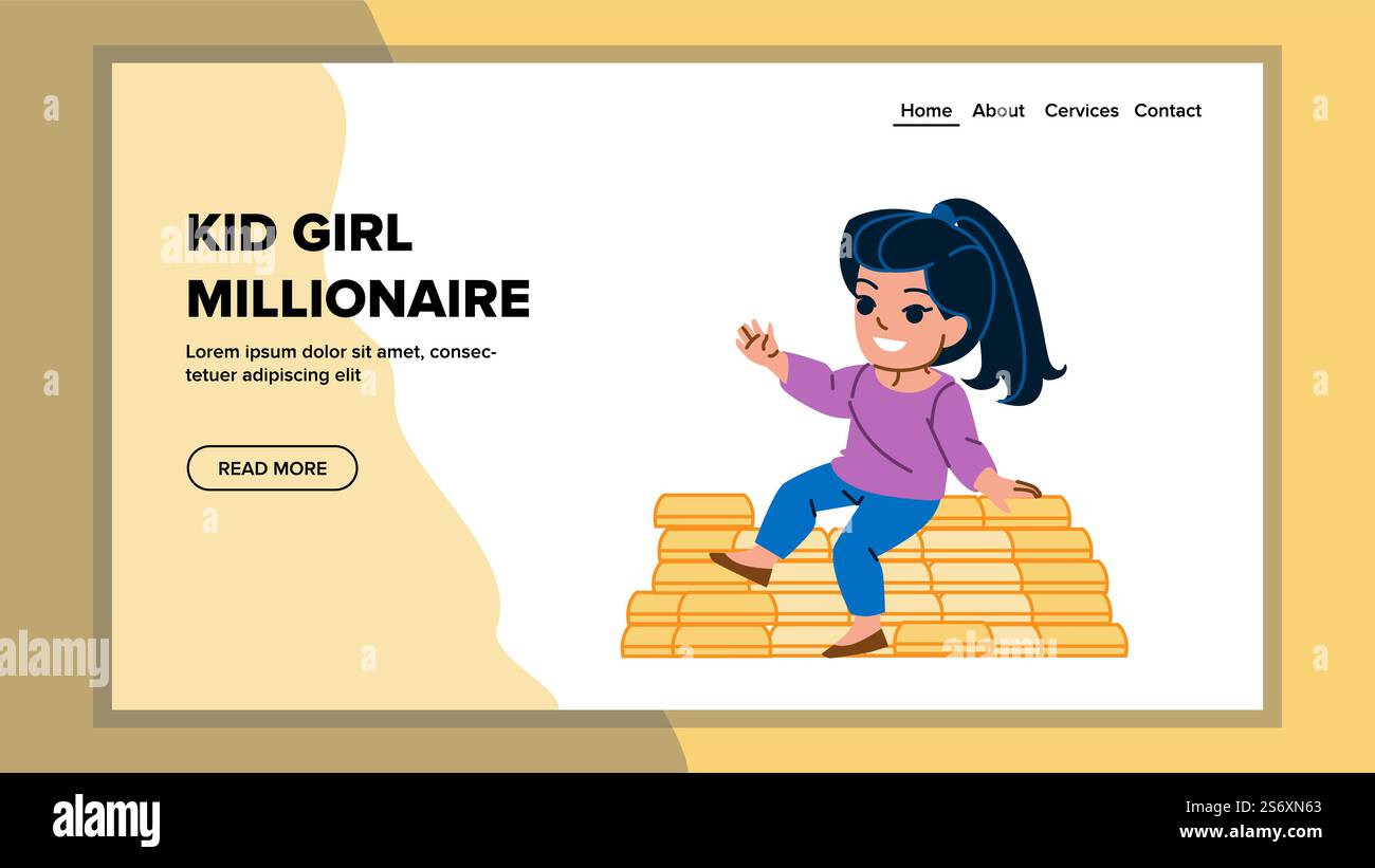 kid girl millionaire vector. rich little child, casino win, gold money ...