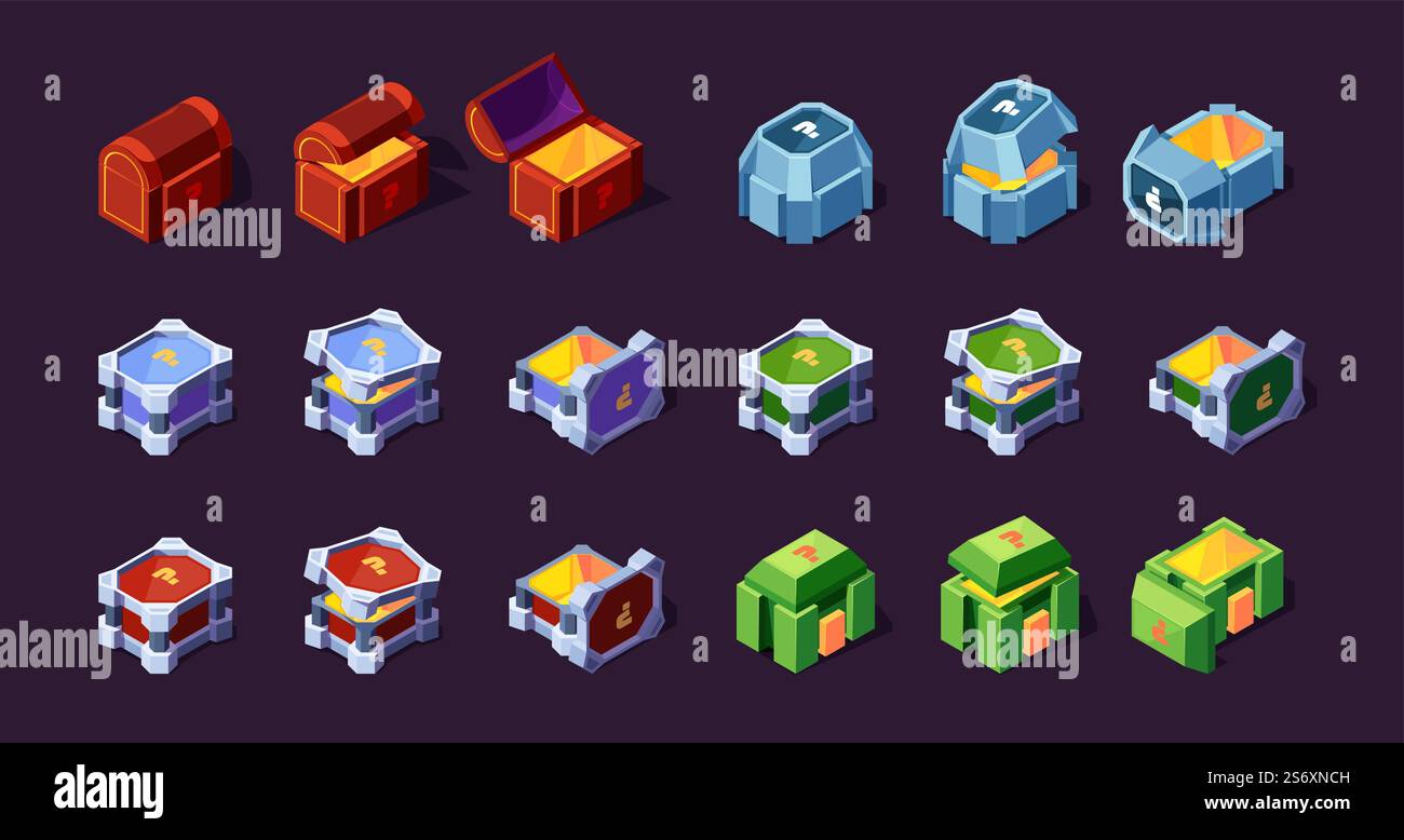 Boxes 3d. Steel and wooden chest cardboard containers for surprise ...