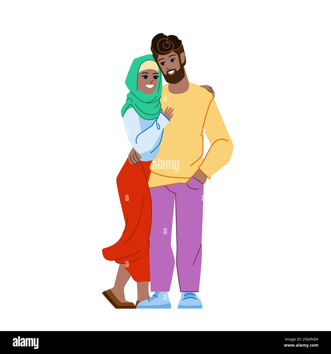 muslim couple vector. arab man woman, hijab, family young wife husband ...