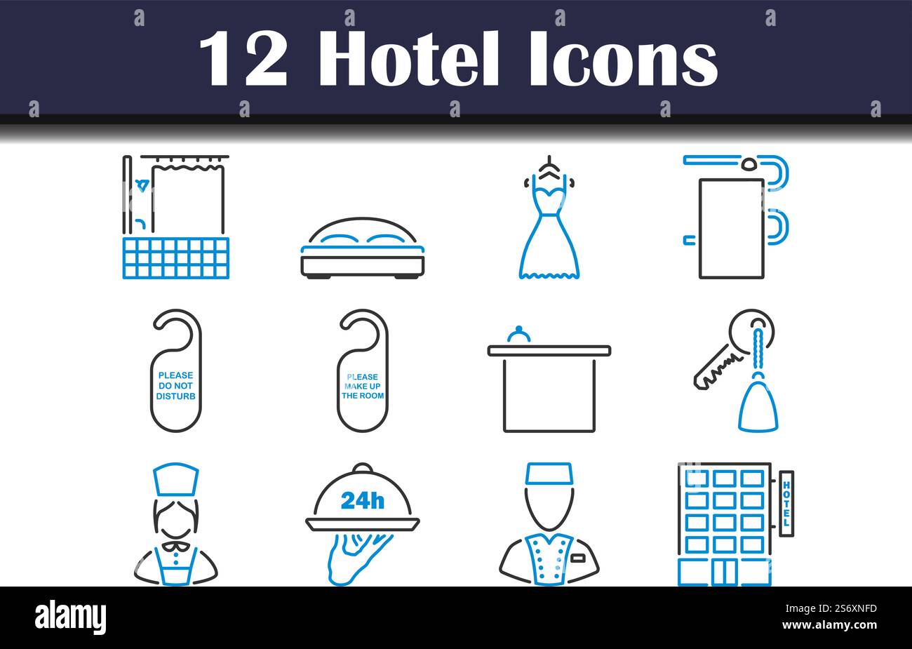 Hotel Icon Set. Editable Bold Outline With Color Fill Design. Vector ...