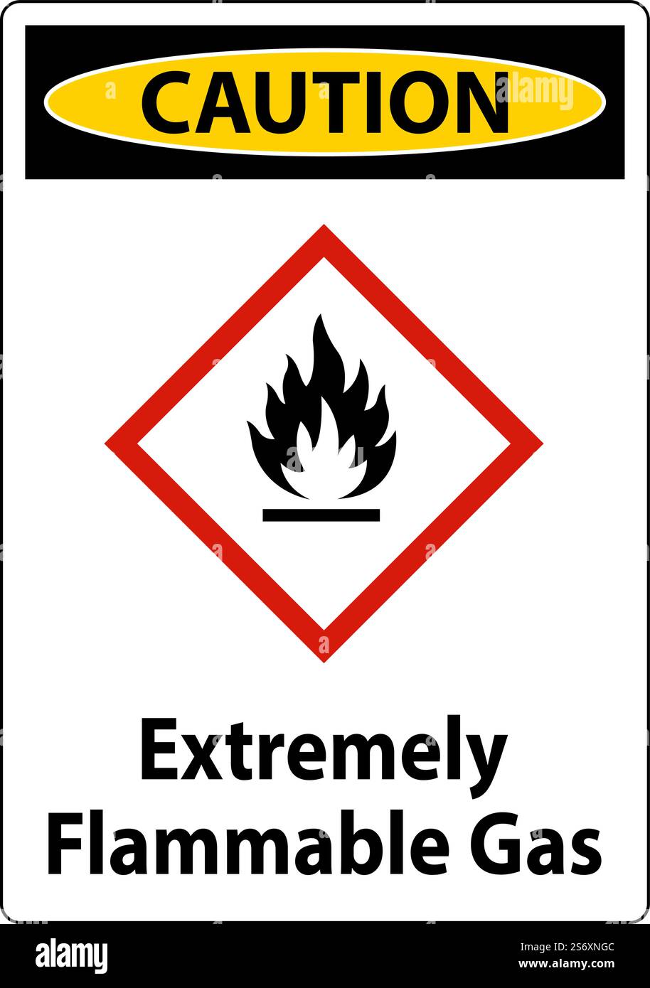 Caution Extremely Flammable Gas GHS Sign On White Background Stock ...