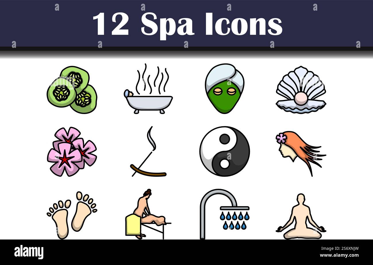Spa Icon Set. Editable Bold Outline With Color Fill Design. Vector ...