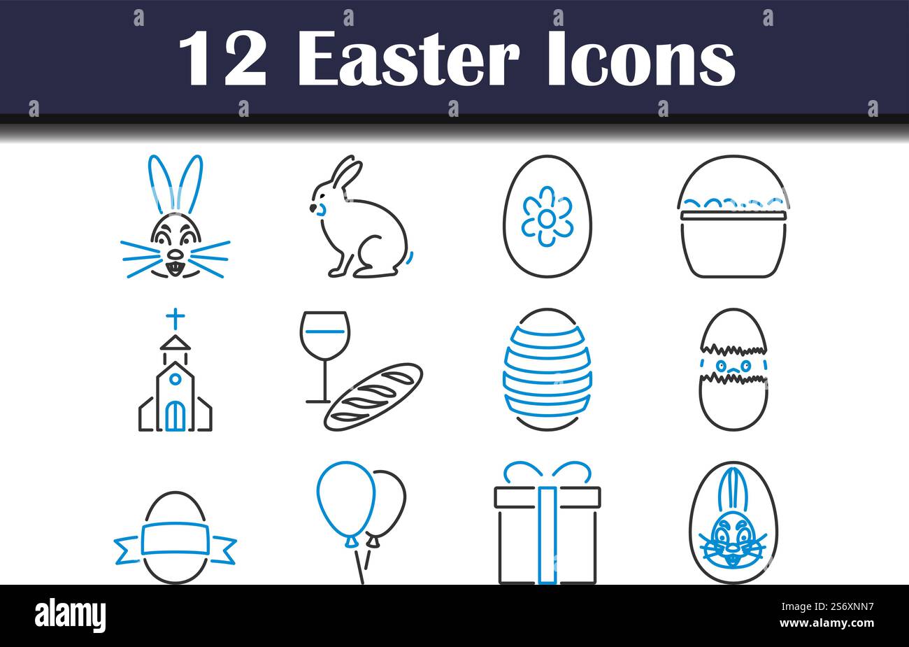 Easter Icon Set. Editable Bold Outline With Color Fill Design. Vector ...