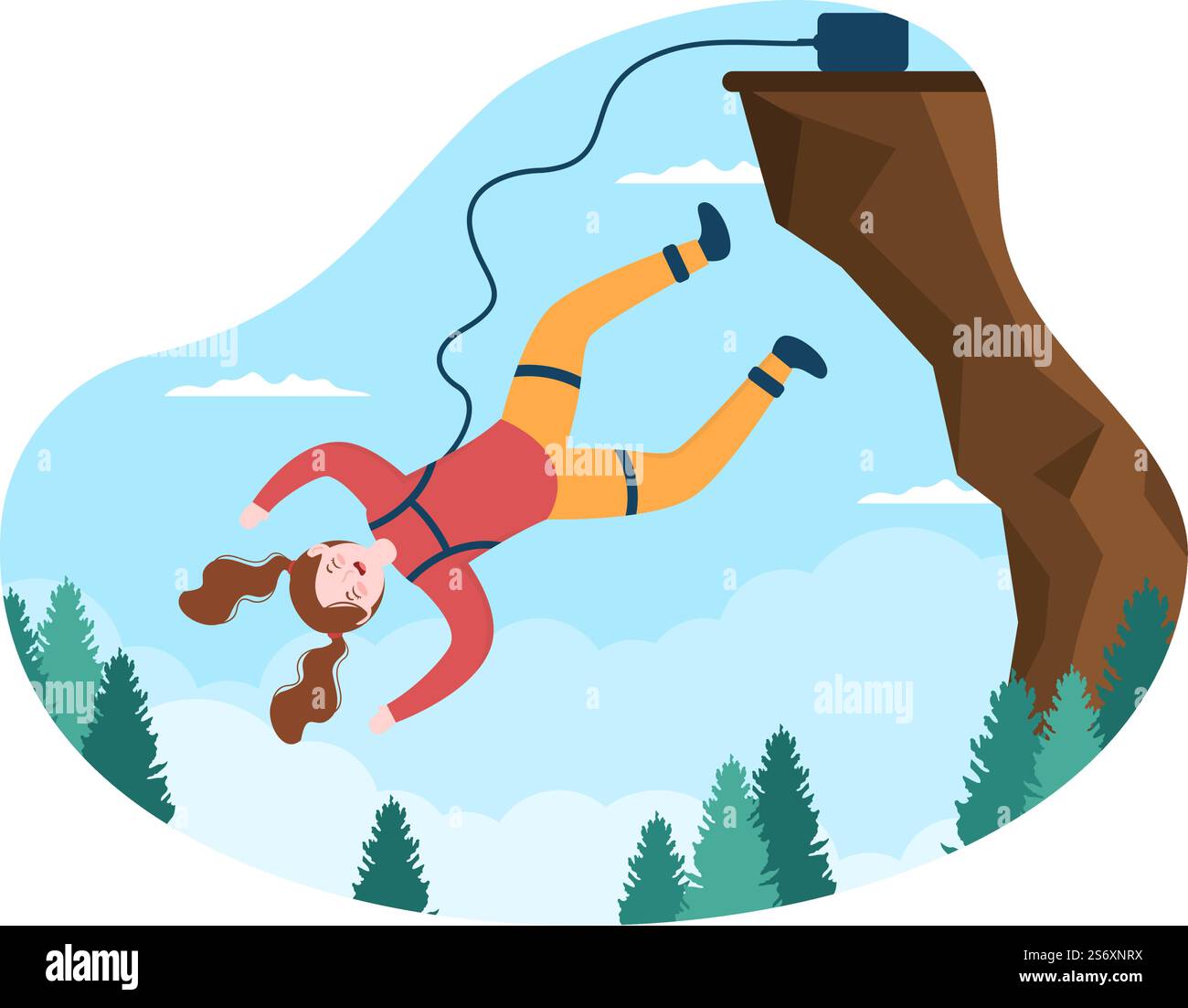 Bungee Jumping of People Tied with Elastic Rope Falling Down After Jump ...