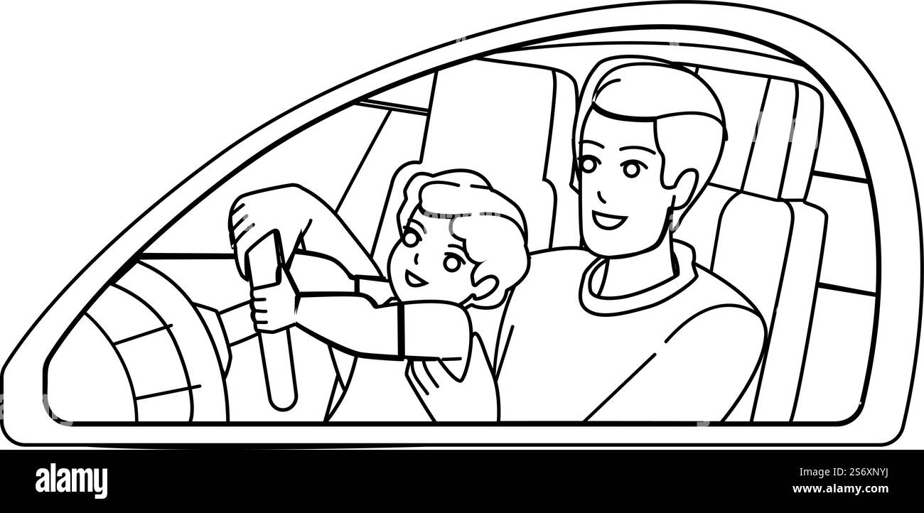 father son drive vector. dad kid car, boy vehicle, happy trip ...