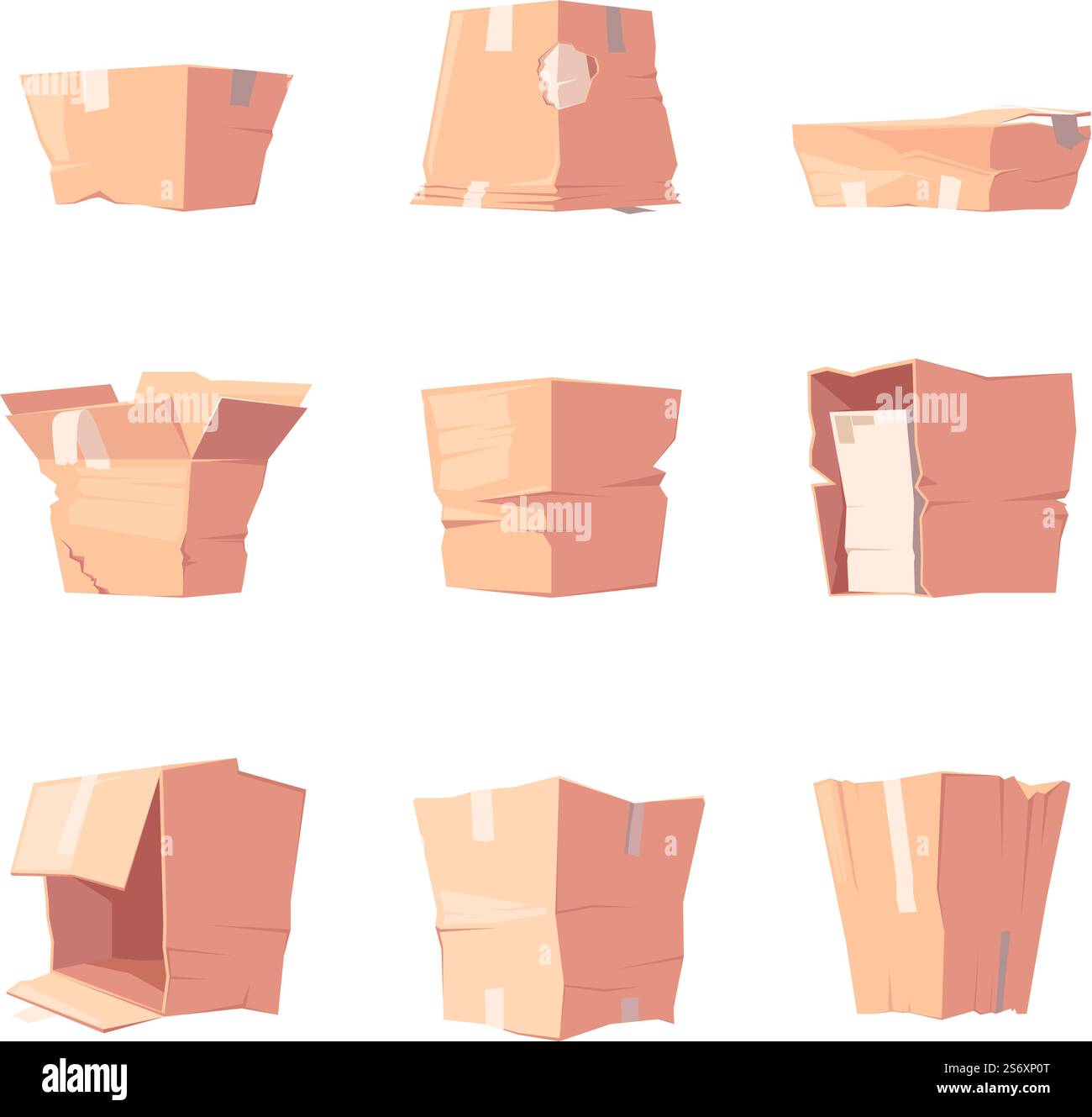 Dirty cardboard boxes. Broken delivery containers carton packages ...