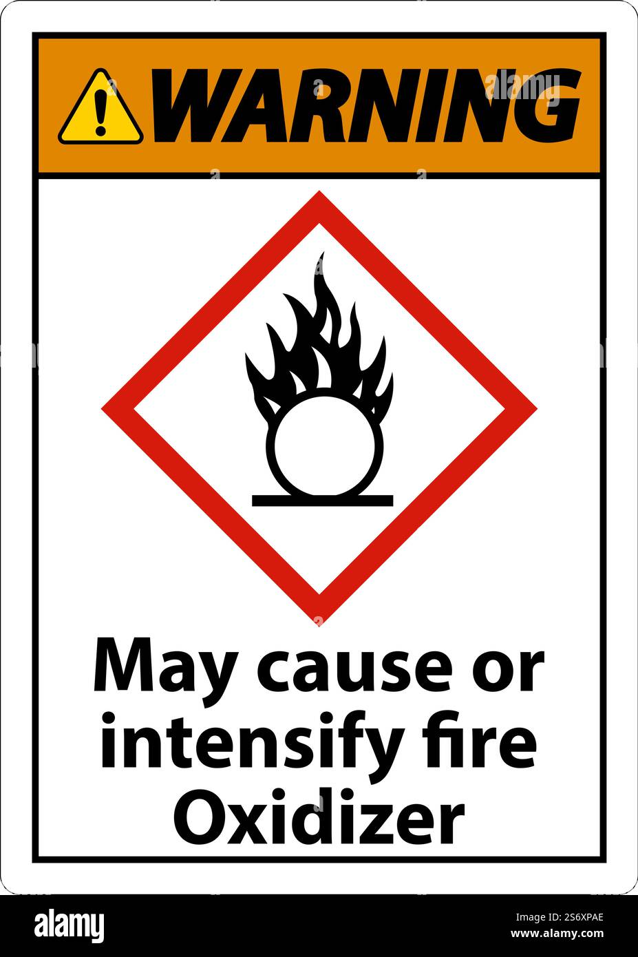 Warning May Cause Or Intensify Fire GHS Sign On White Background Stock ...