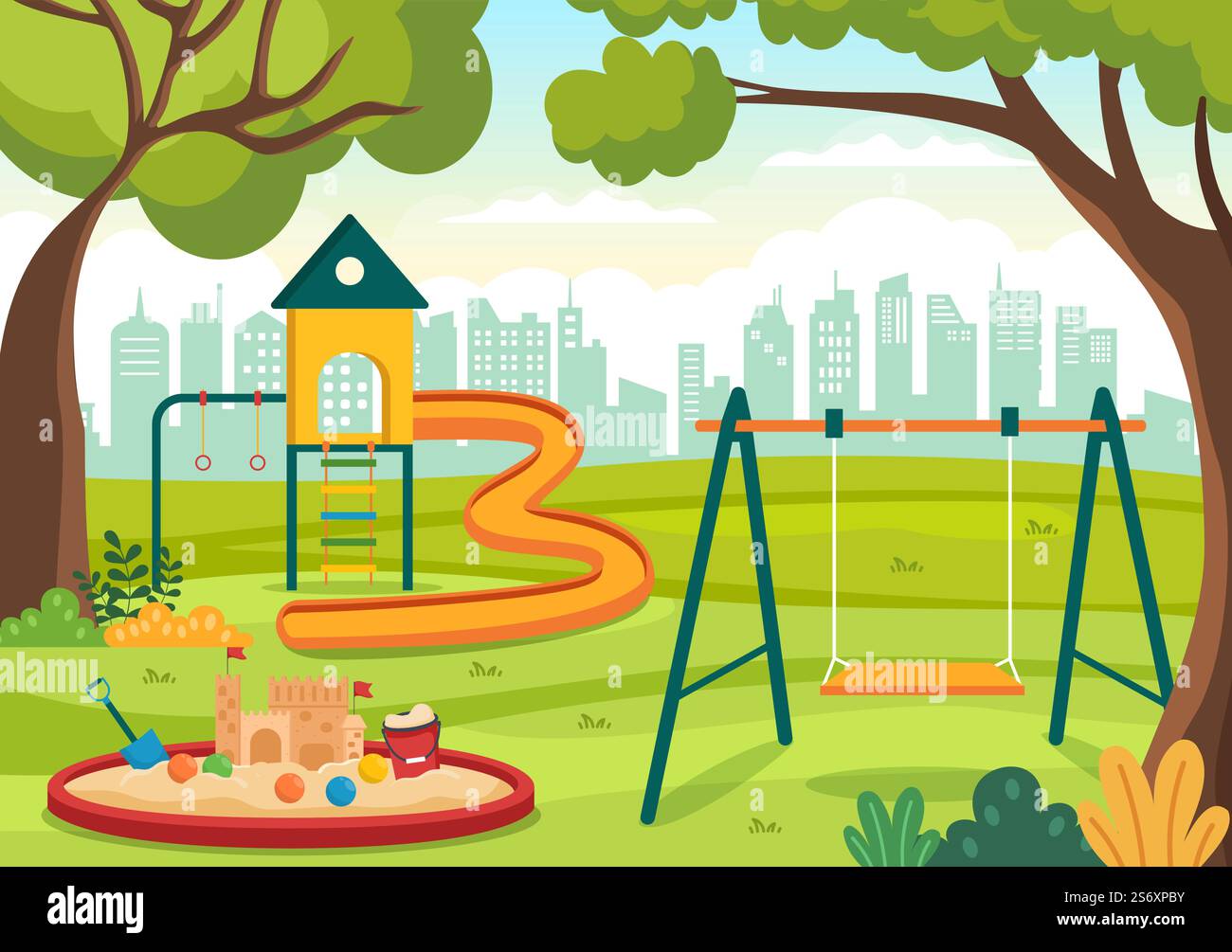 Children Playground with Swings, Slide, Climbing Ladders and More in the Amusement Park for ...