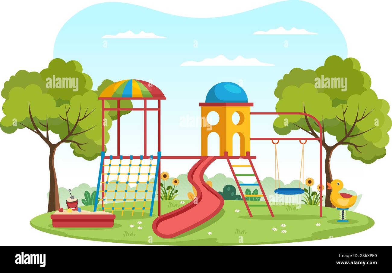 Children Playground with Swings, Slide, Climbing Ladders and More in the Amusement Park for ...