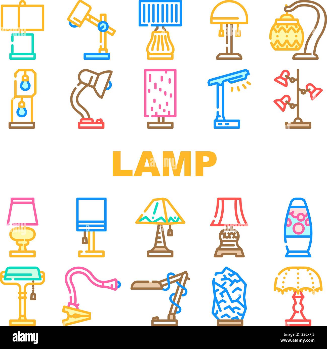 Lamp Equipment For Illuminate Icons Set Vector. Vintage And Modern Led ...