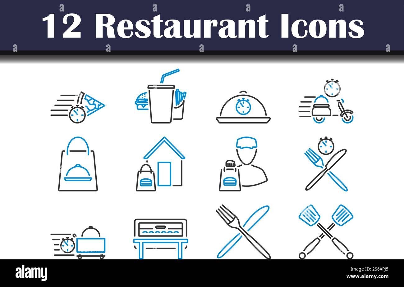 Restaurant Icon Set. Editable Bold Outline With Color Fill Design ...