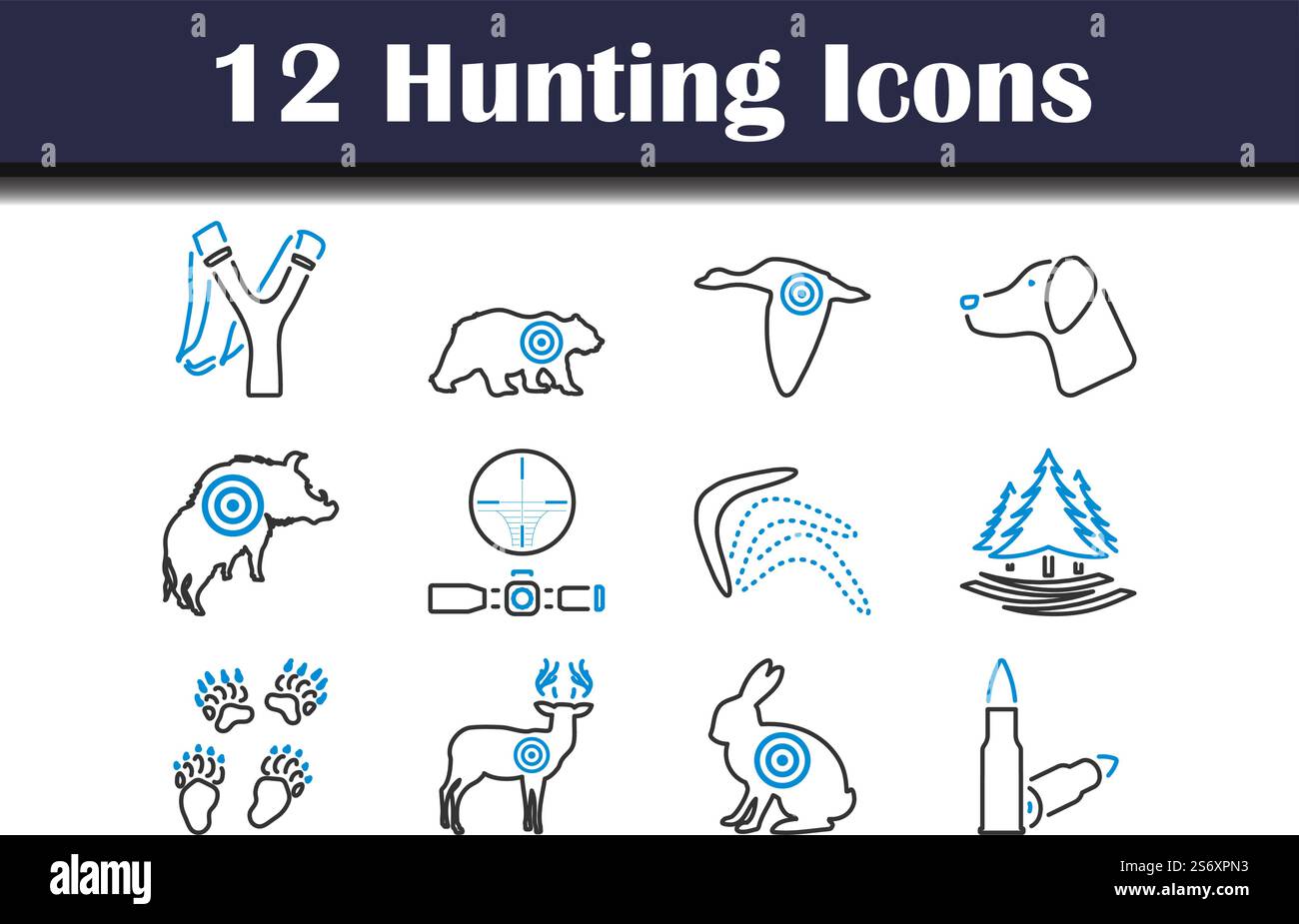 Hunting Icon Set. Editable Bold Outline With Color Fill Design. Vector ...