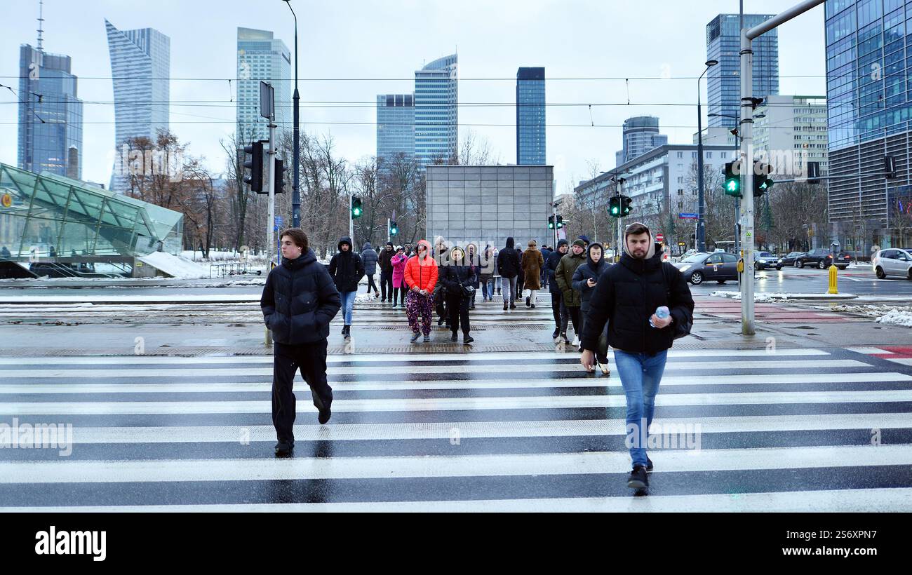 Warsaw, Poland. 12 January 2025. People of different ages crossing the ...