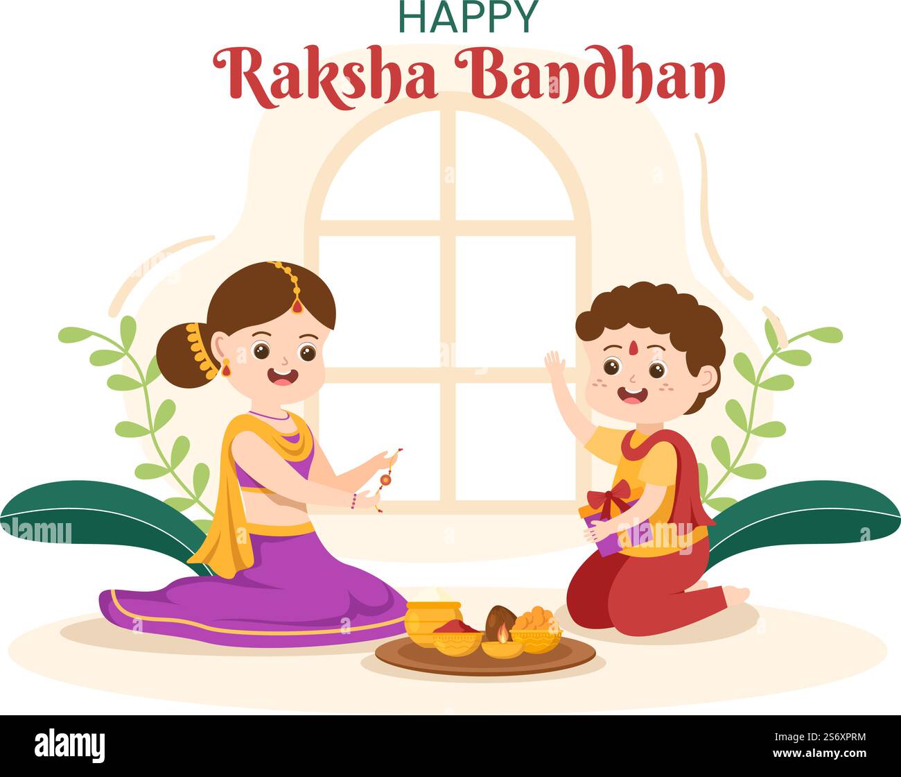 Happy Raksha Bandhan Cartoon Illustration with Sister Tying Rakhi on ...