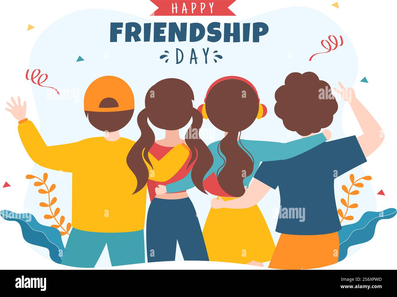 Happy Friendship Day Cute Cartoon Illustration with Young Boys and ...