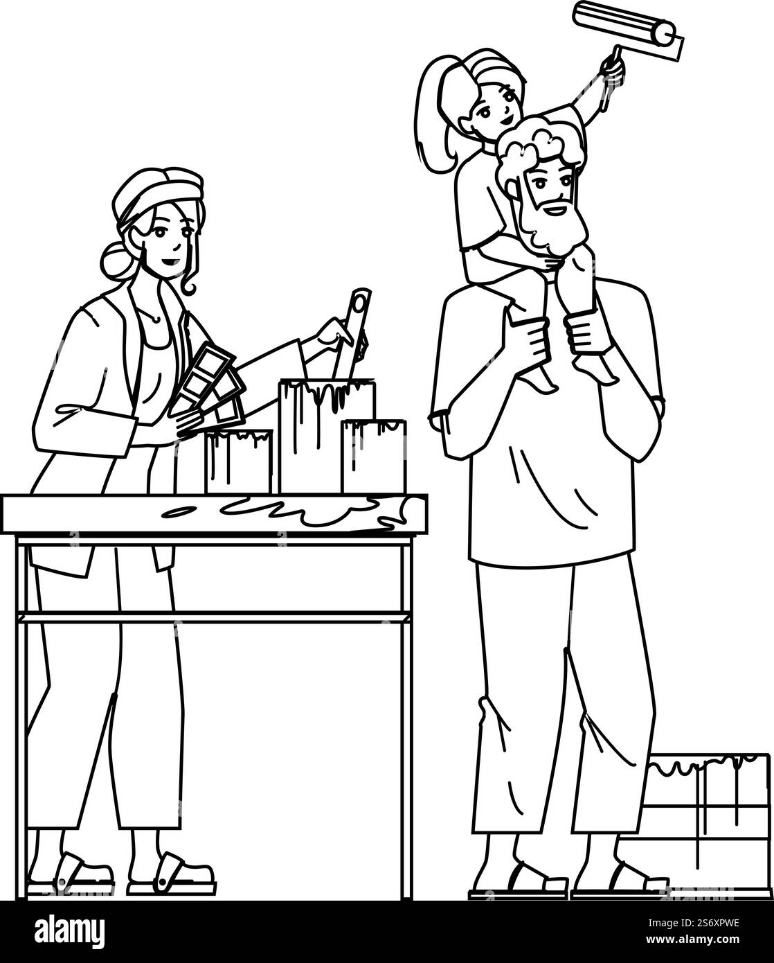 Couple new home line pencil drawing vector happy house hi-res stock ...