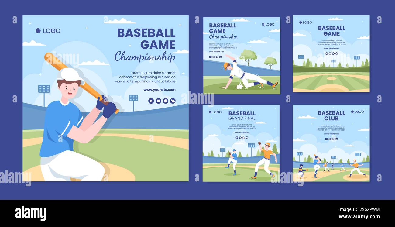 Baseball Game Sports Social Media Post Template Flat Cartoon Background ...