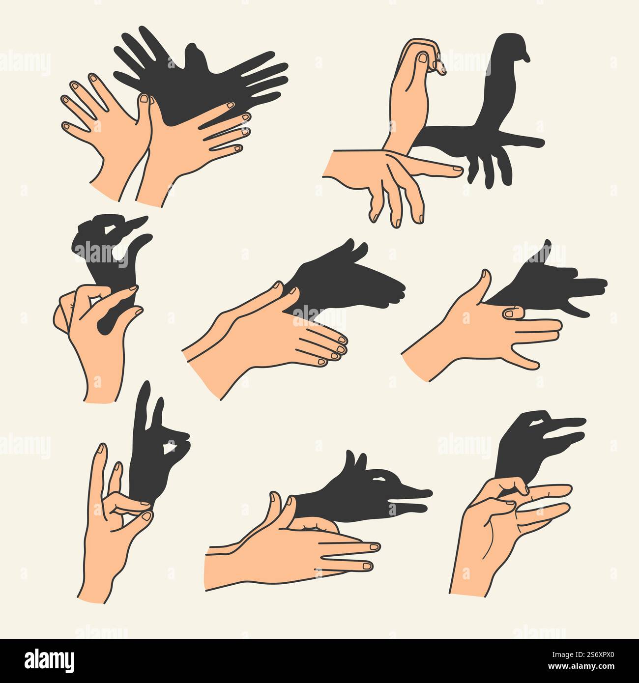 Hands gestures shadow. Antique gaming puppets from hands different ...