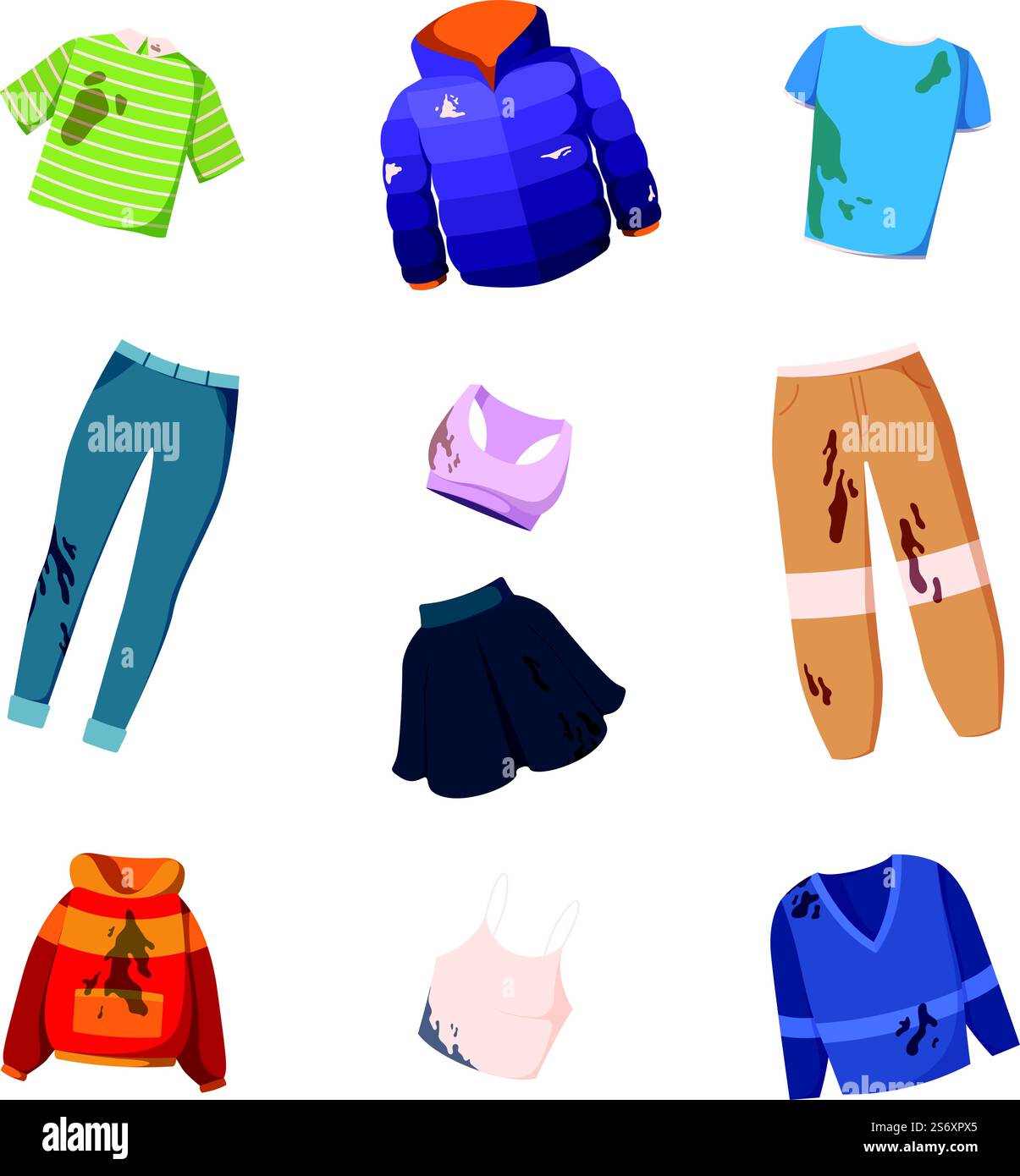 Dirty clothes. Satin fabric messy clothes for men and women jeans pants ...