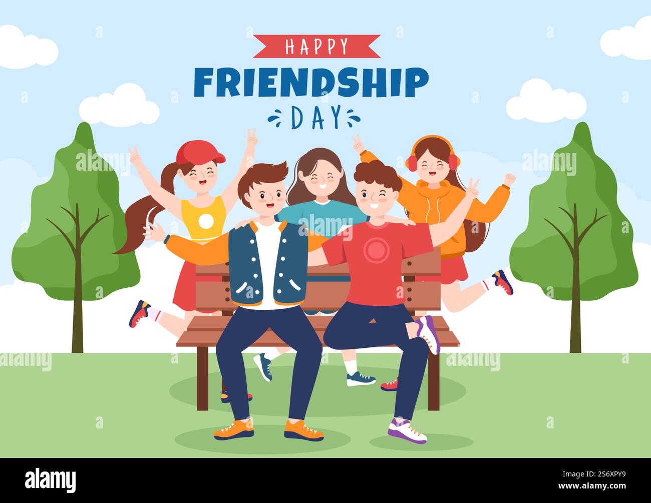 Happy Friendship Day Cute Cartoon Illustration with Young Boys and ...