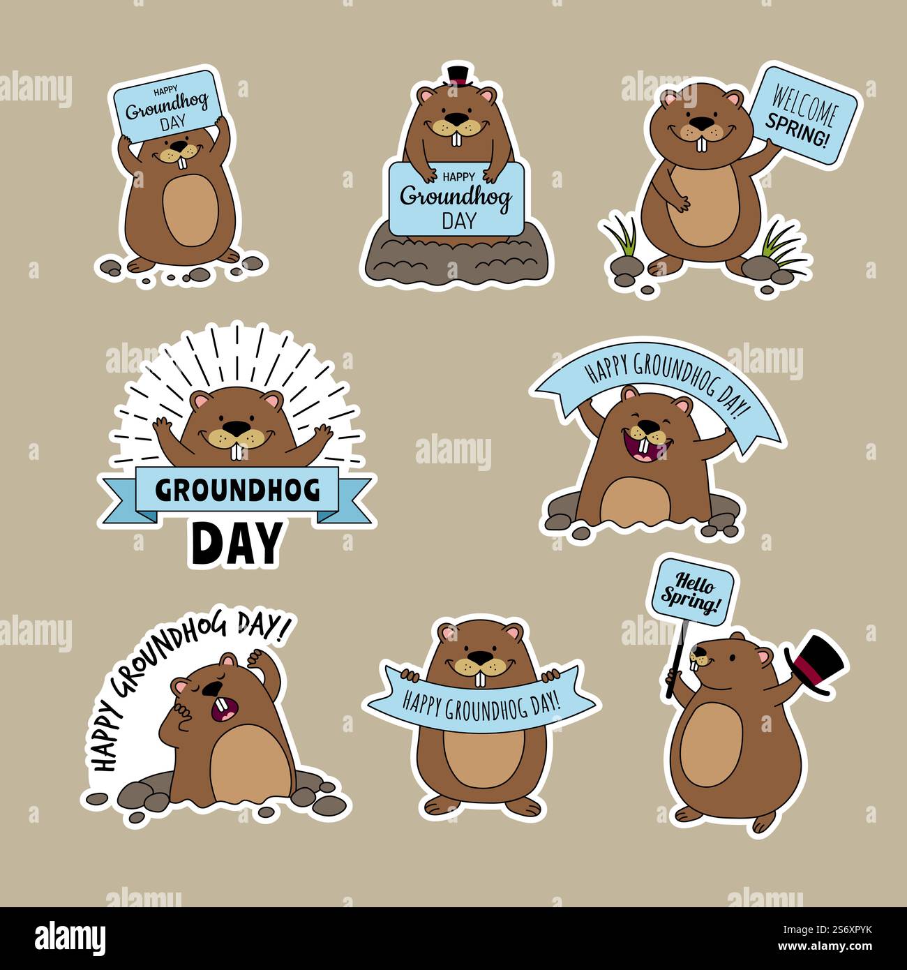 Groundhog day. Ads badges with funny animal happy groundhog symbols of ...