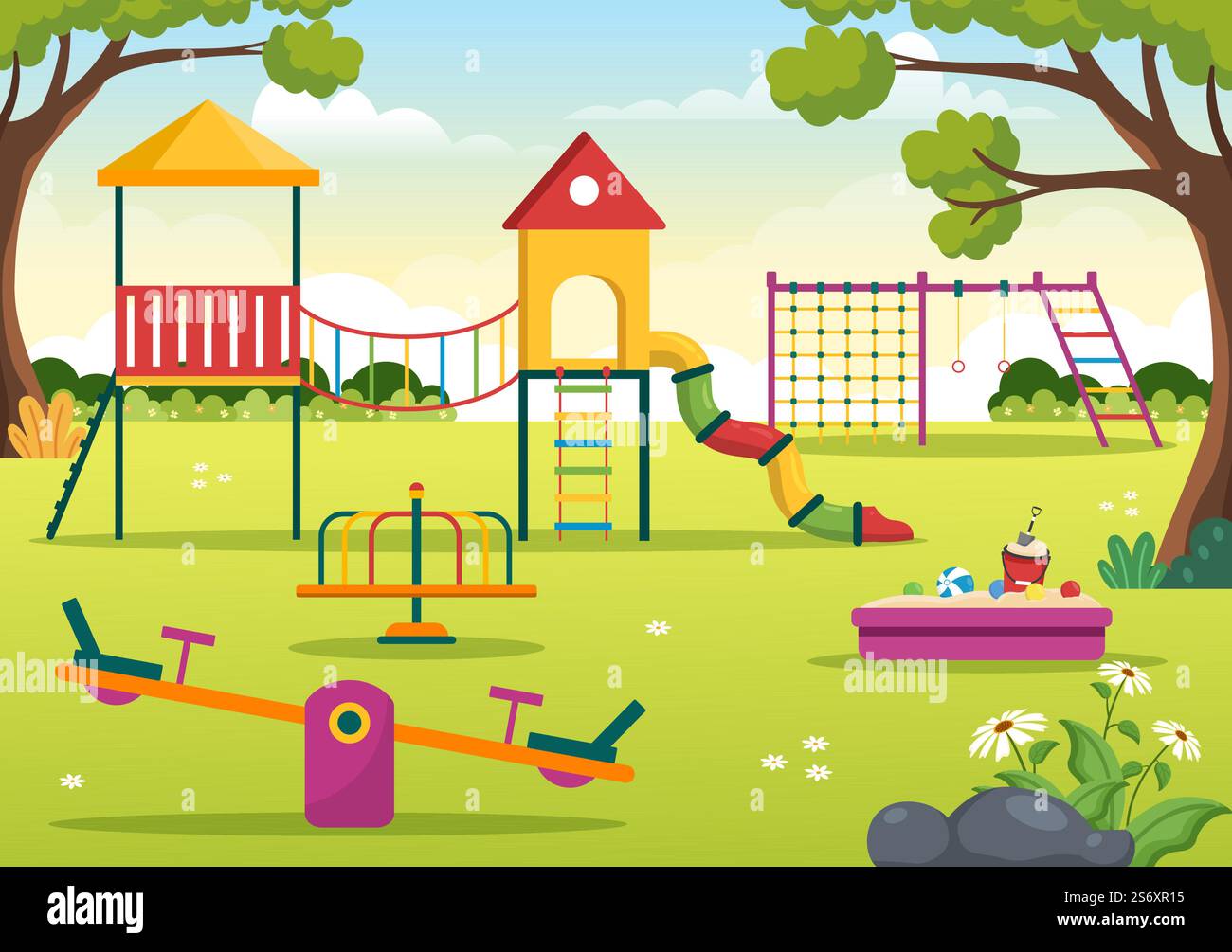 Children Playground with Swings, Slide, Climbing Ladders and More in ...