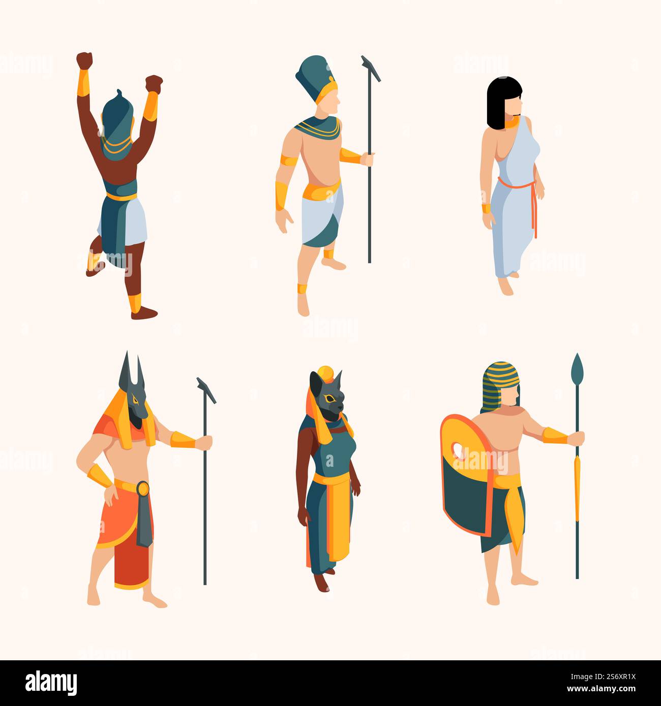Egypt characters. Ancient isometric persons gods pharaoh sculpture ...