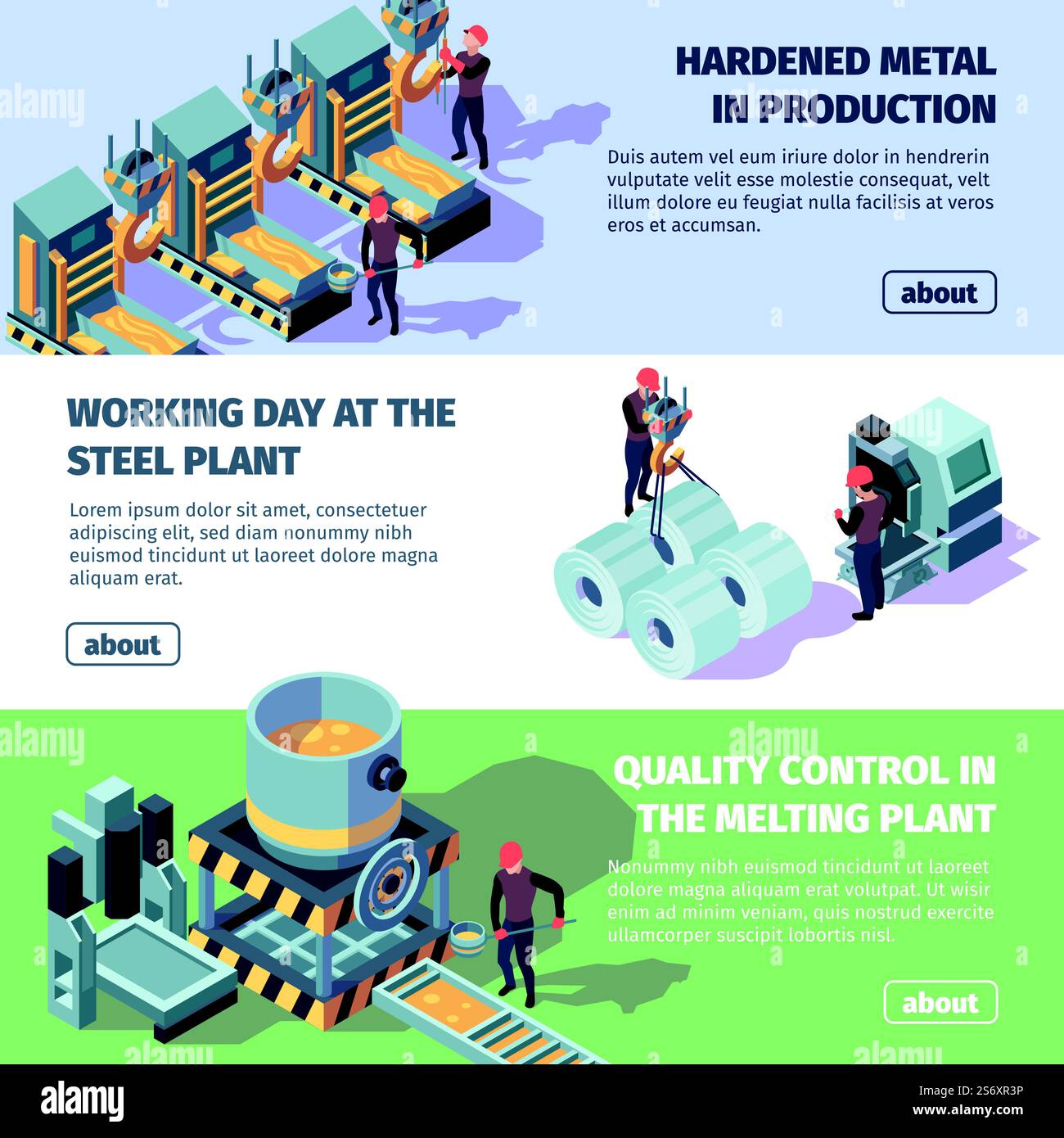 Metallic industry. Steel production horizontal advertising banners ...