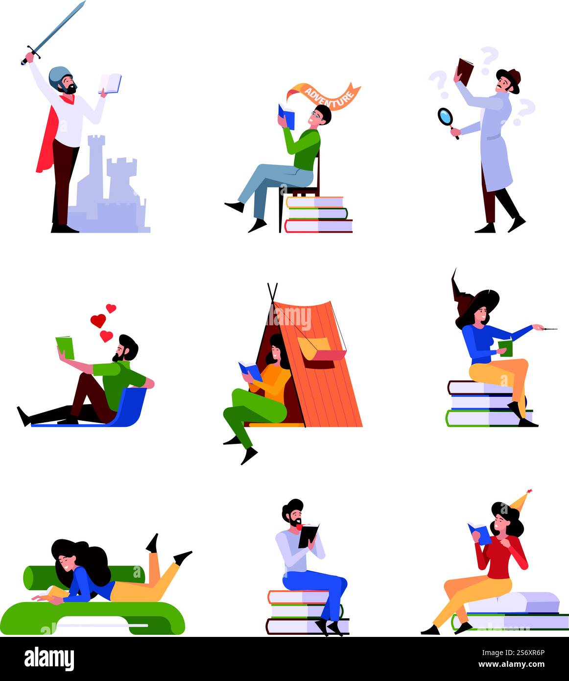 People reading. Rest lazy time with paper books smart people at home or ...