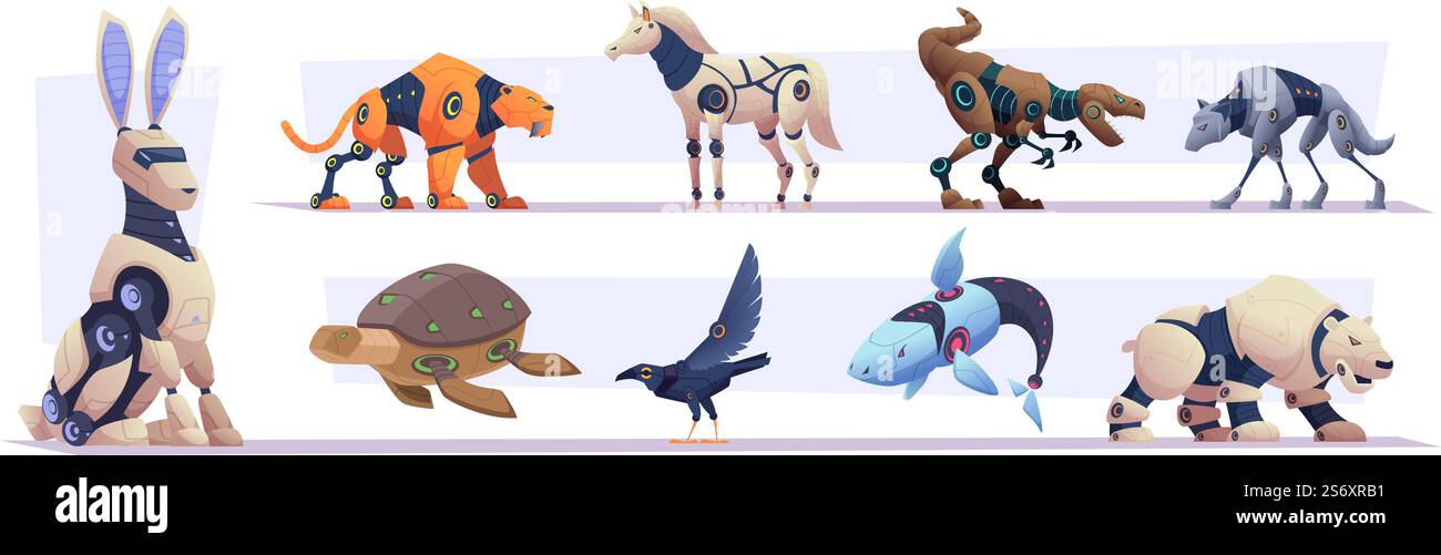 Steel animals. Robotic angry transformers animals with different ...