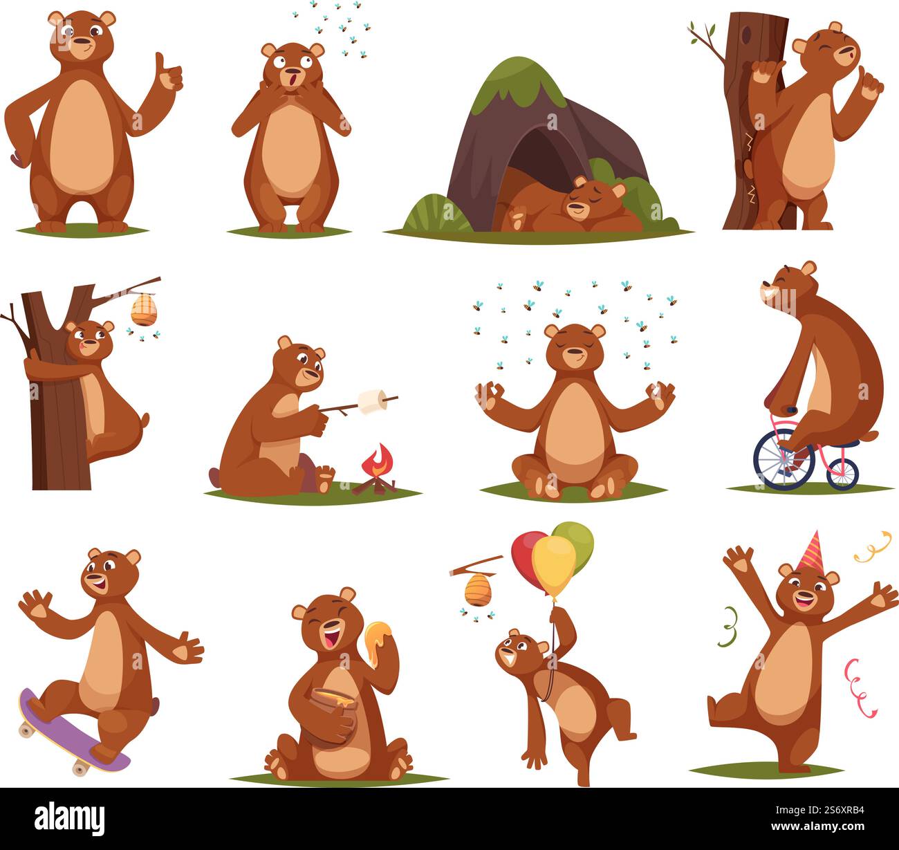 Funny bear. Cartoon bear mammals in action poses exact vector comic set ...
