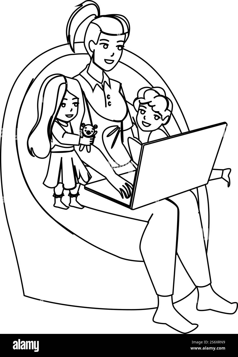 home work stress mother vector. family child, parent computer, laptop ...