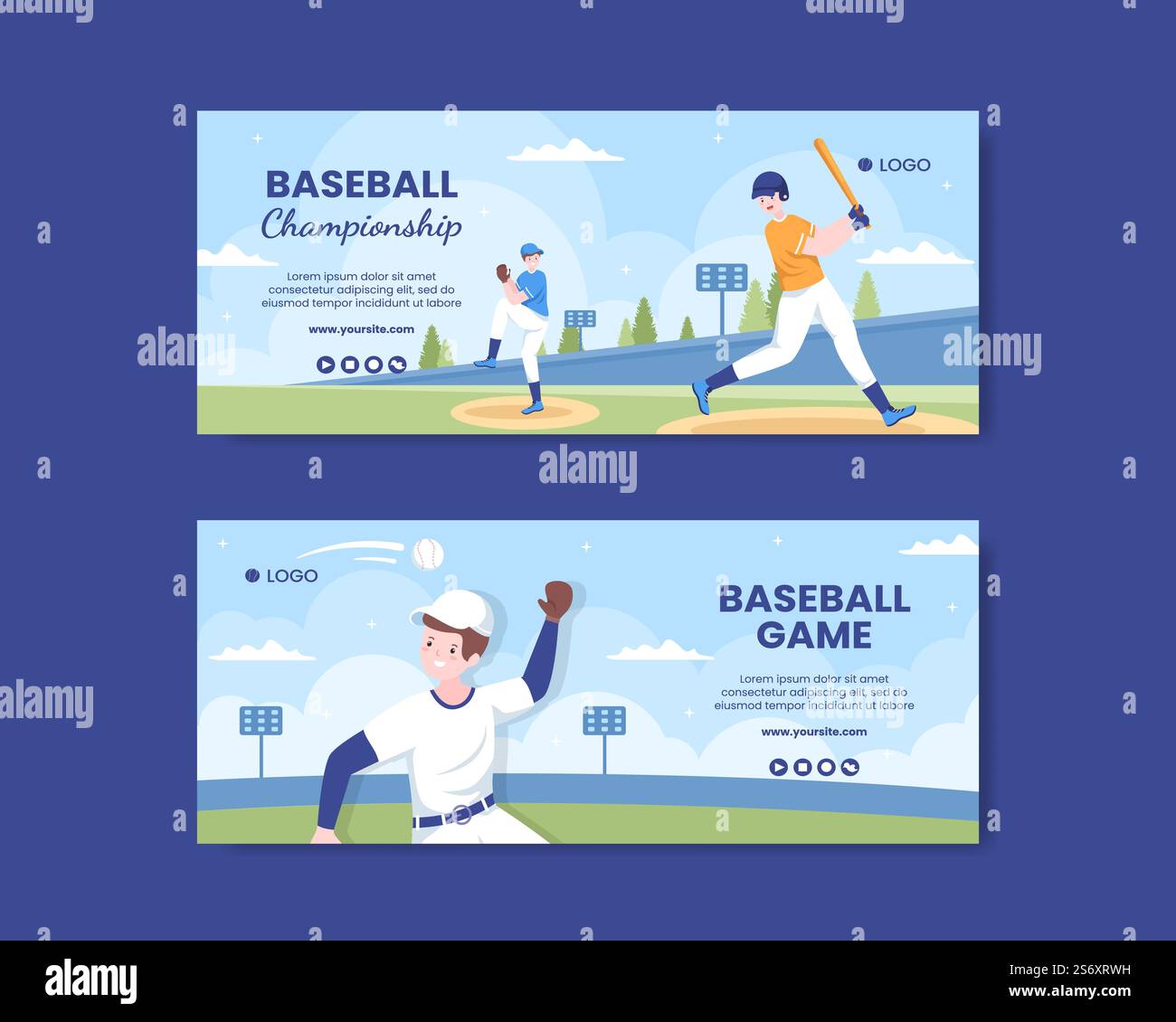 Baseball Game Sports Social Media Horizontal Banner Template Flat ...
