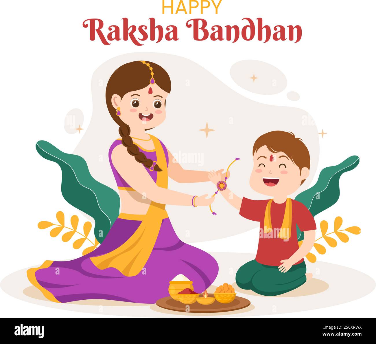 Happy Raksha Bandhan Cartoon Illustration with Sister Tying Rakhi on ...