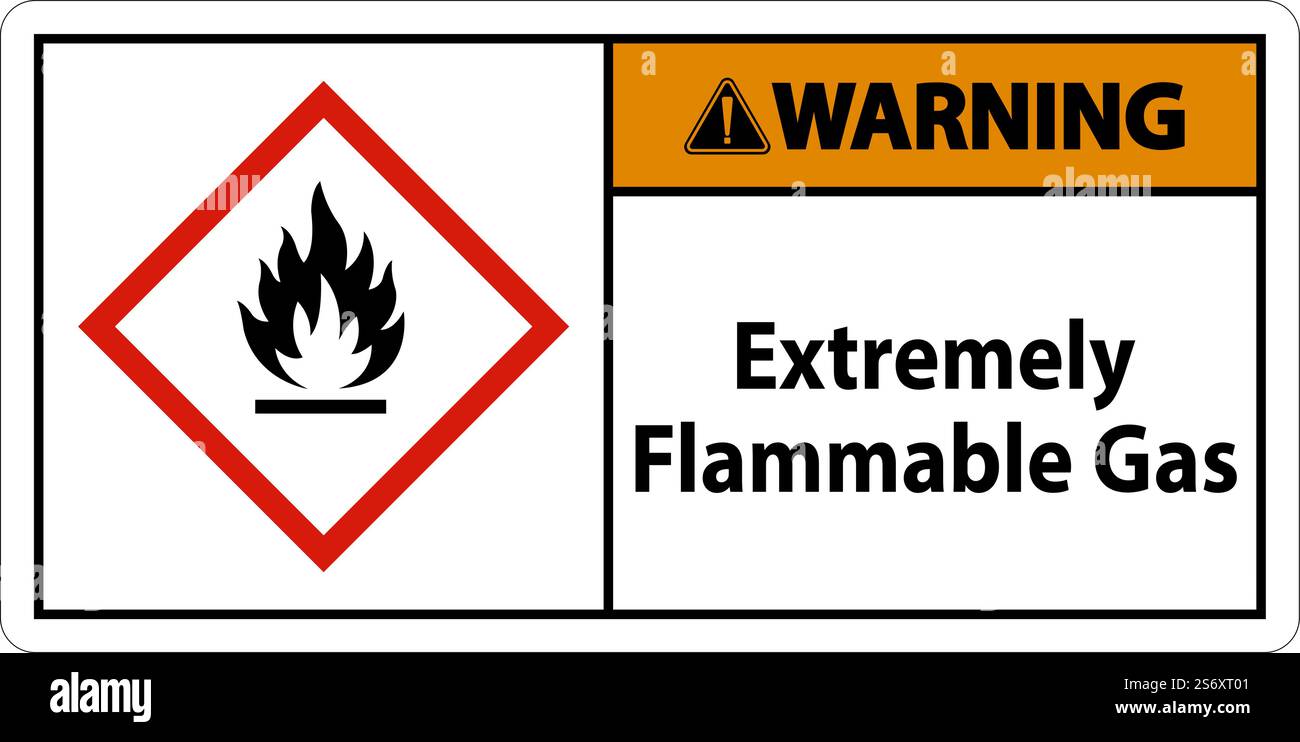Warning Extremely Flammable Gas GHS Sign On White Background Stock ...