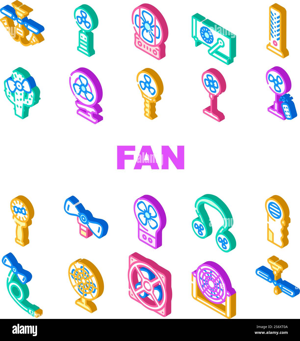 Fan Electronic Cooling Device Icons Set Vector. Ceiling And Floor Fan ...
