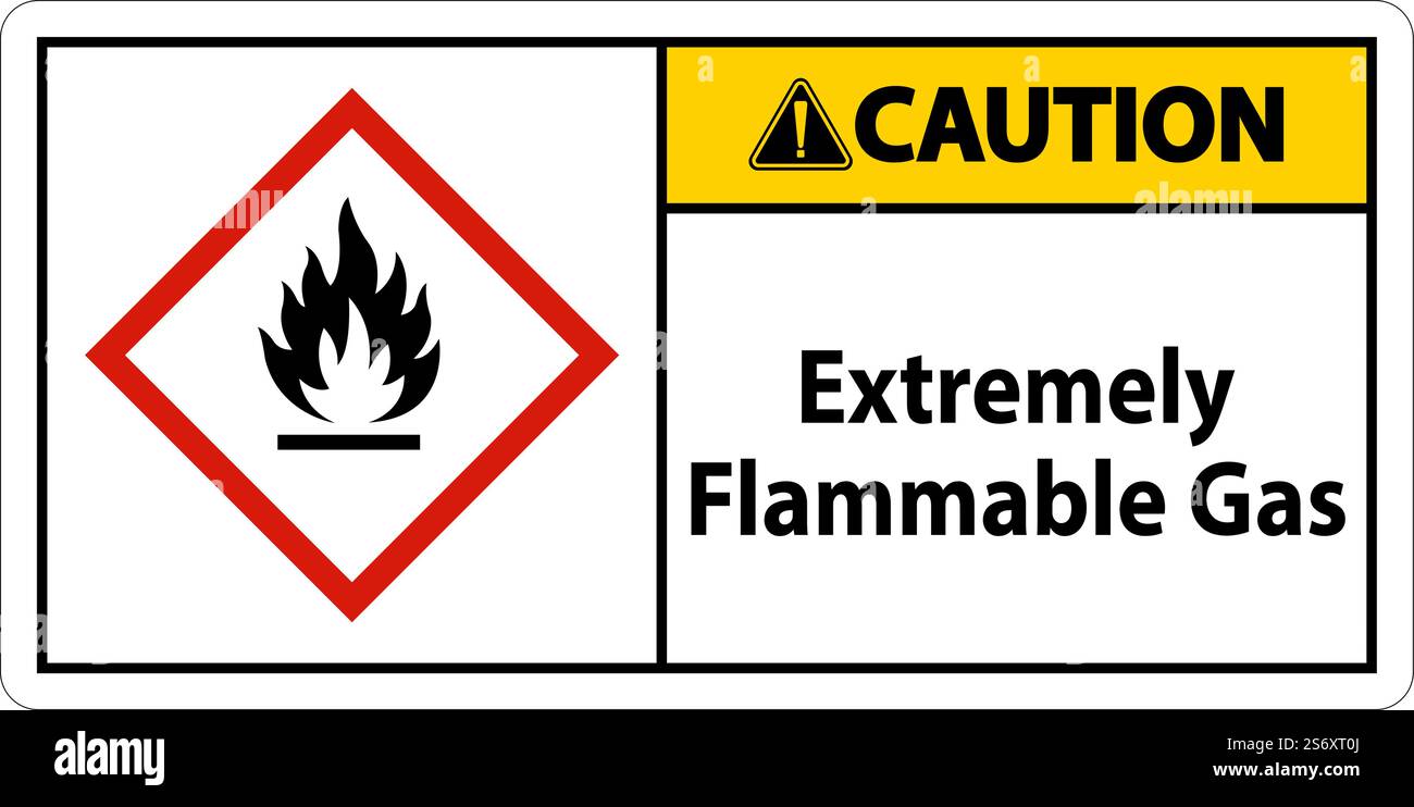 Caution Extremely Flammable Gas GHS Sign On White Background Stock ...