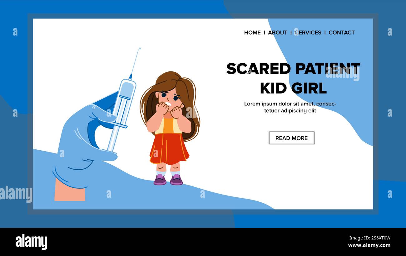 scared patient kid girl vector. afraid syringe injection, afraid ...