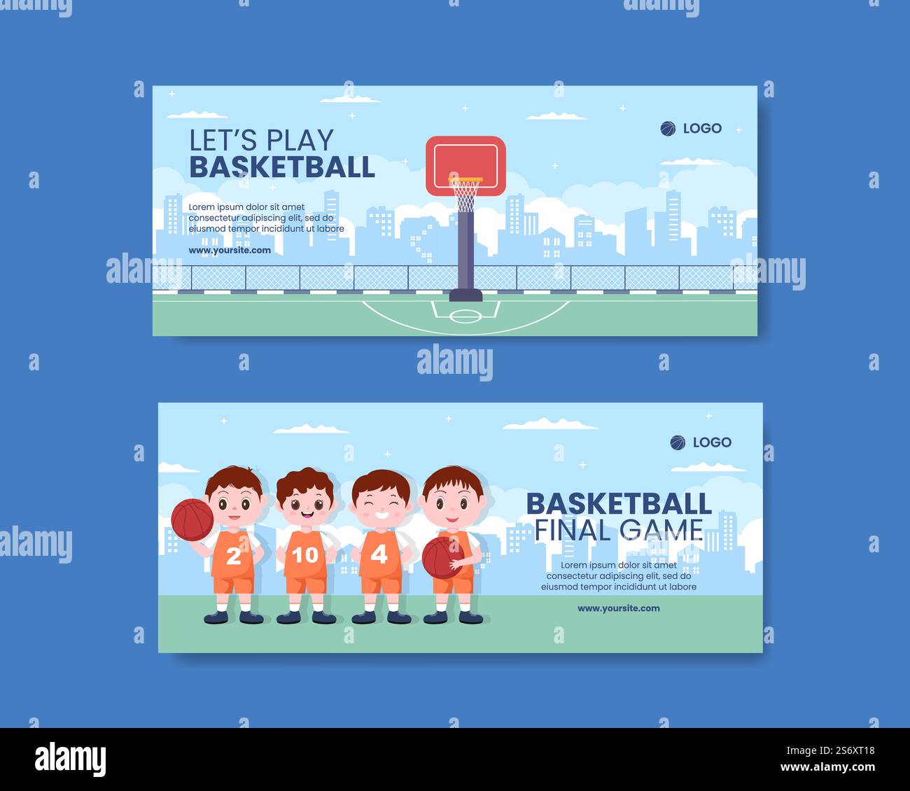 Basketball Sports Tournament Social Media Horizontal Banner Template ...