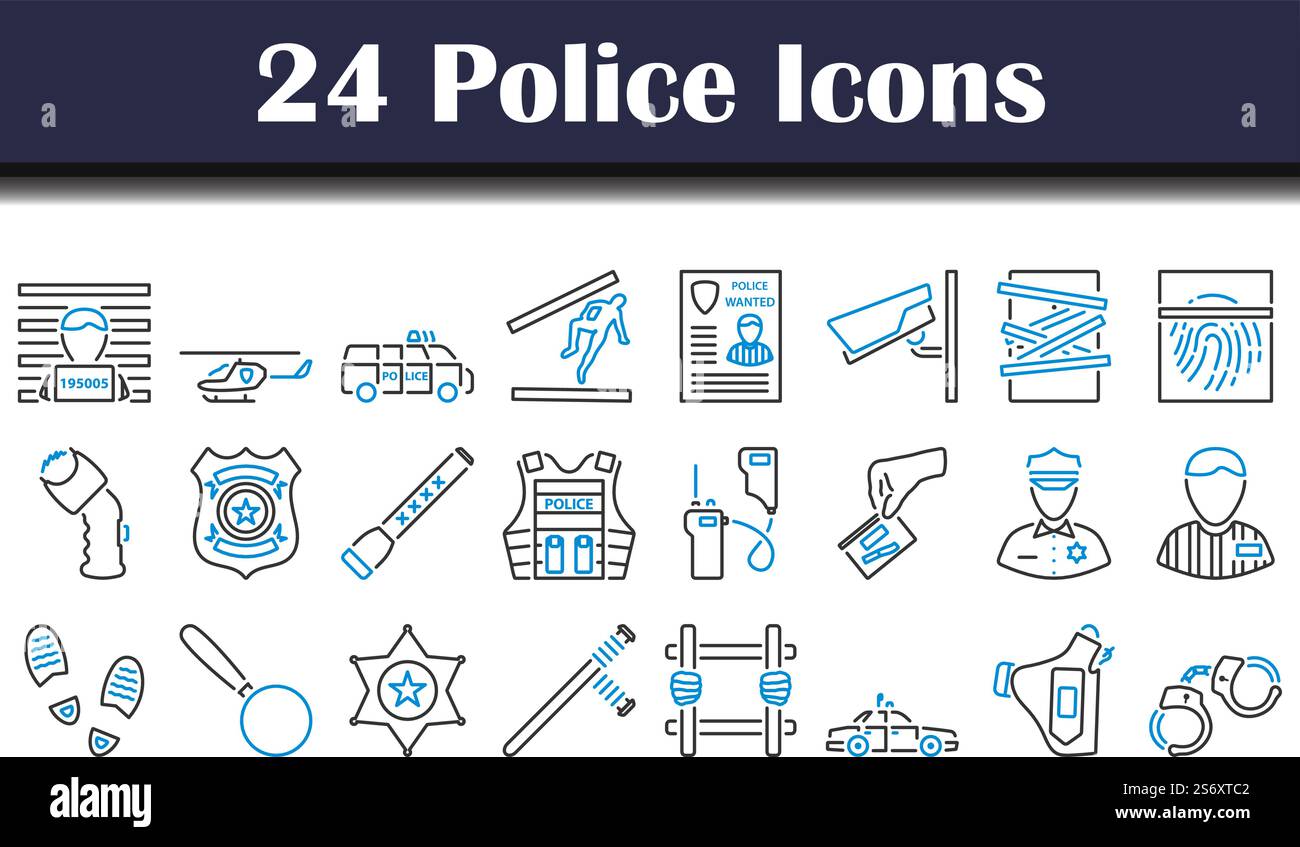 Police Icon Set. Editable Bold Outline With Color Fill Design. Vector ...