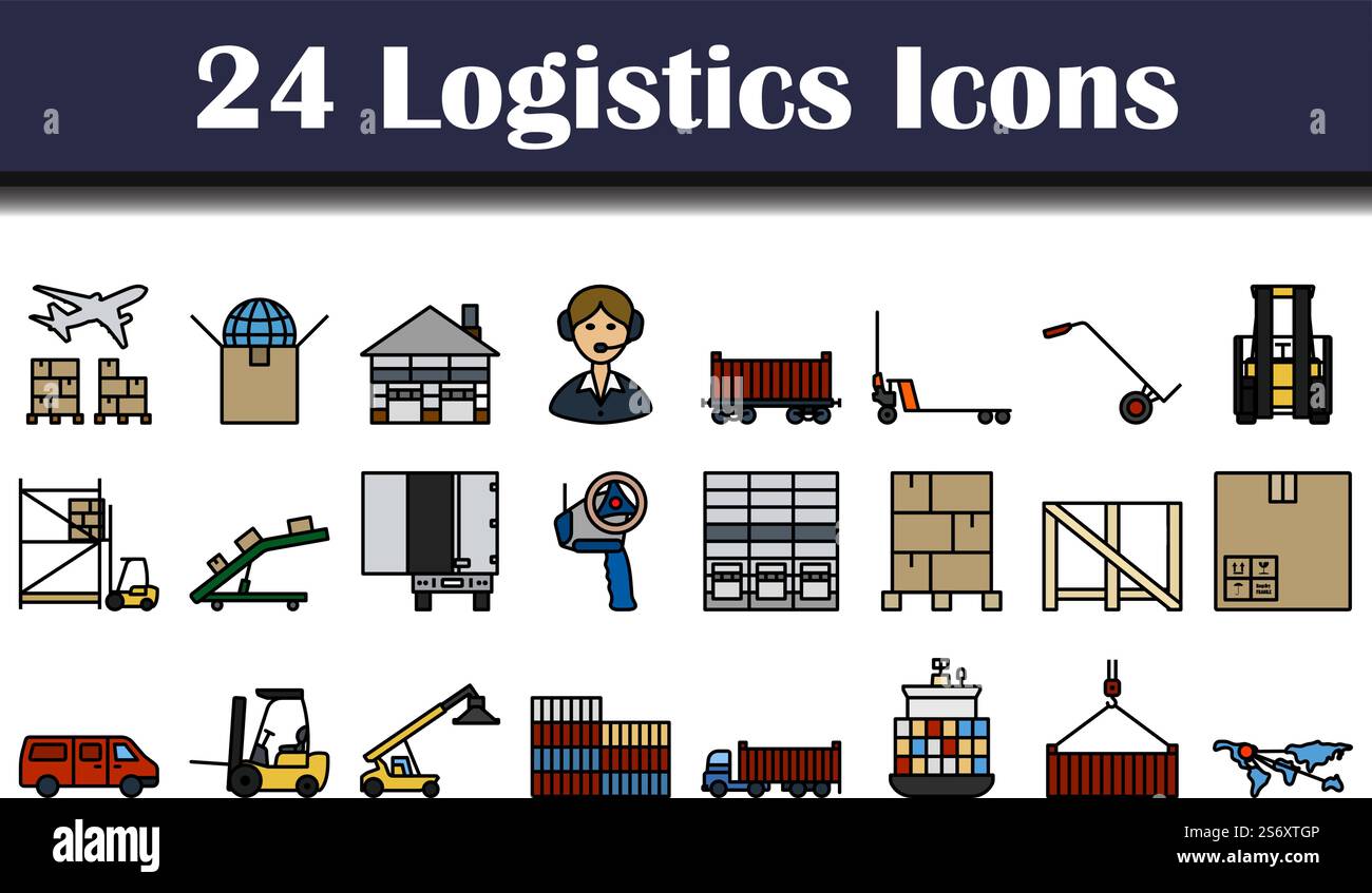 Logistics Icon Set. Editable Bold Outline With Color Fill Design ...