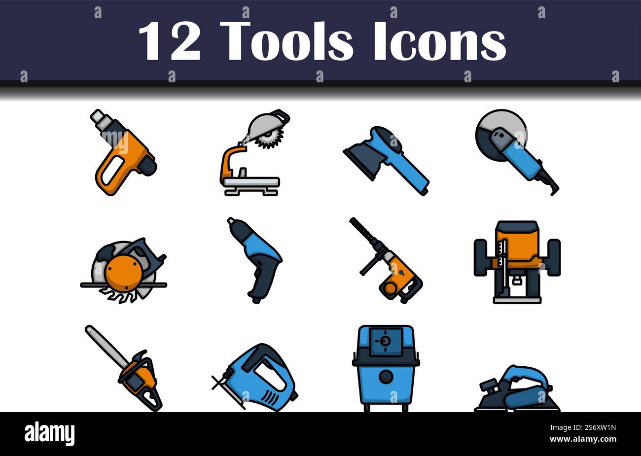 Tools Icon Set. Editable Bold Outline With Color Fill Design. Vector ...