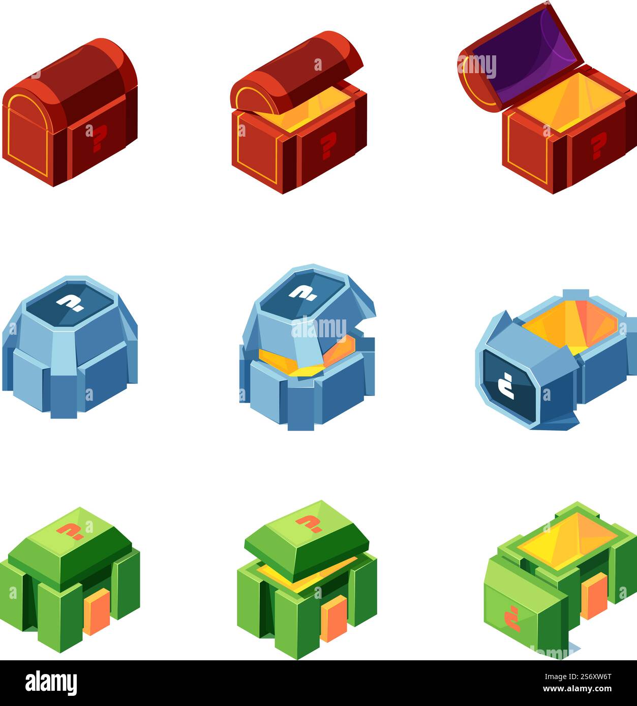 Game boxes. 3d elements for game ui present 3d gifts containers chest ...