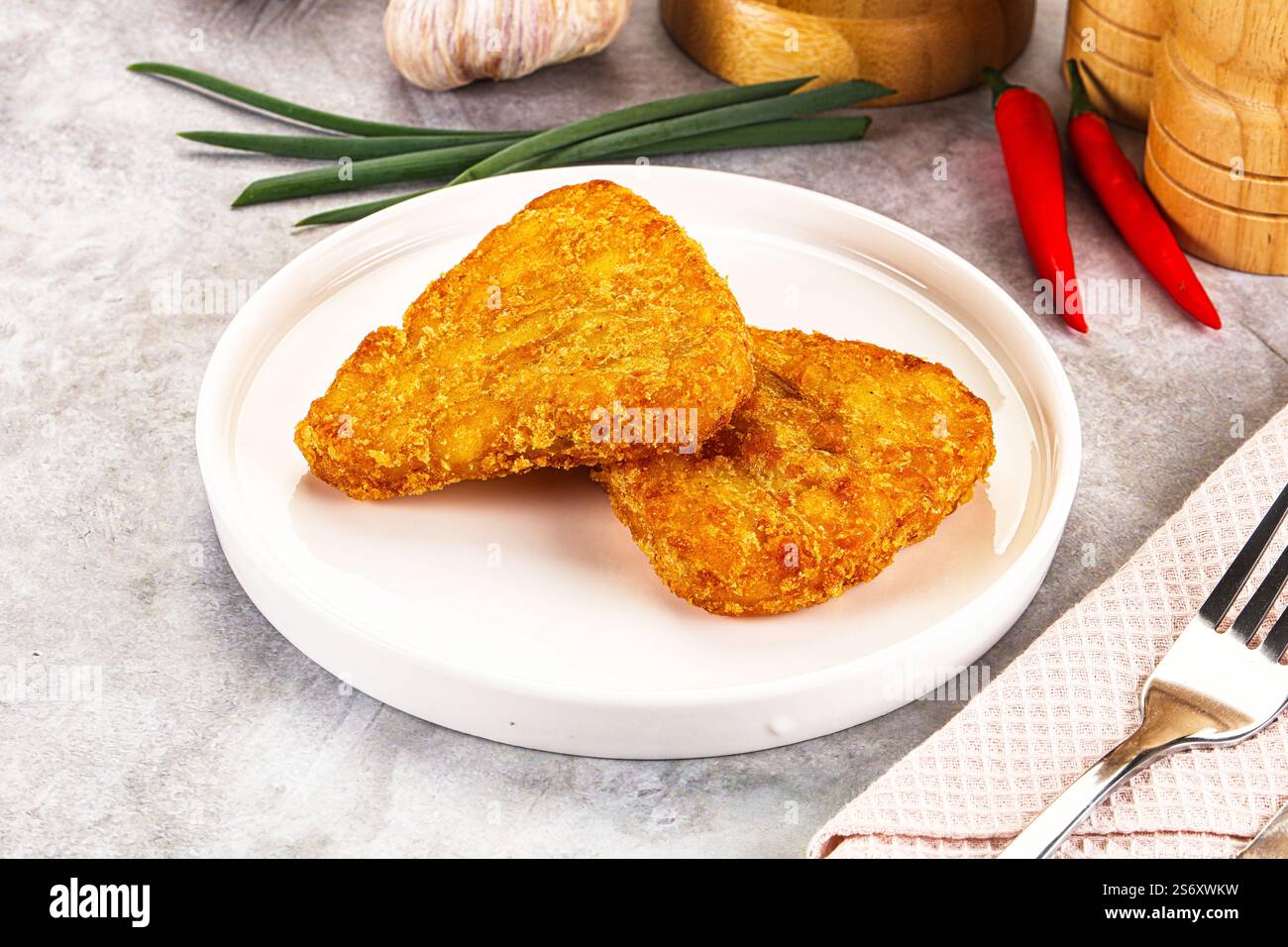 Fried potato hash brown snack for breakfast Stock Photo - Alamy