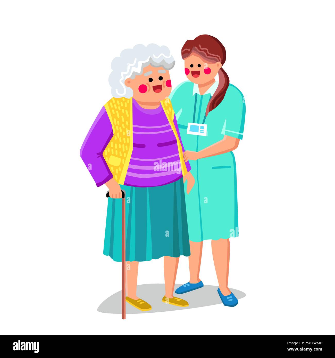caregiver help senior vector. senior care, old woman, people home ...
