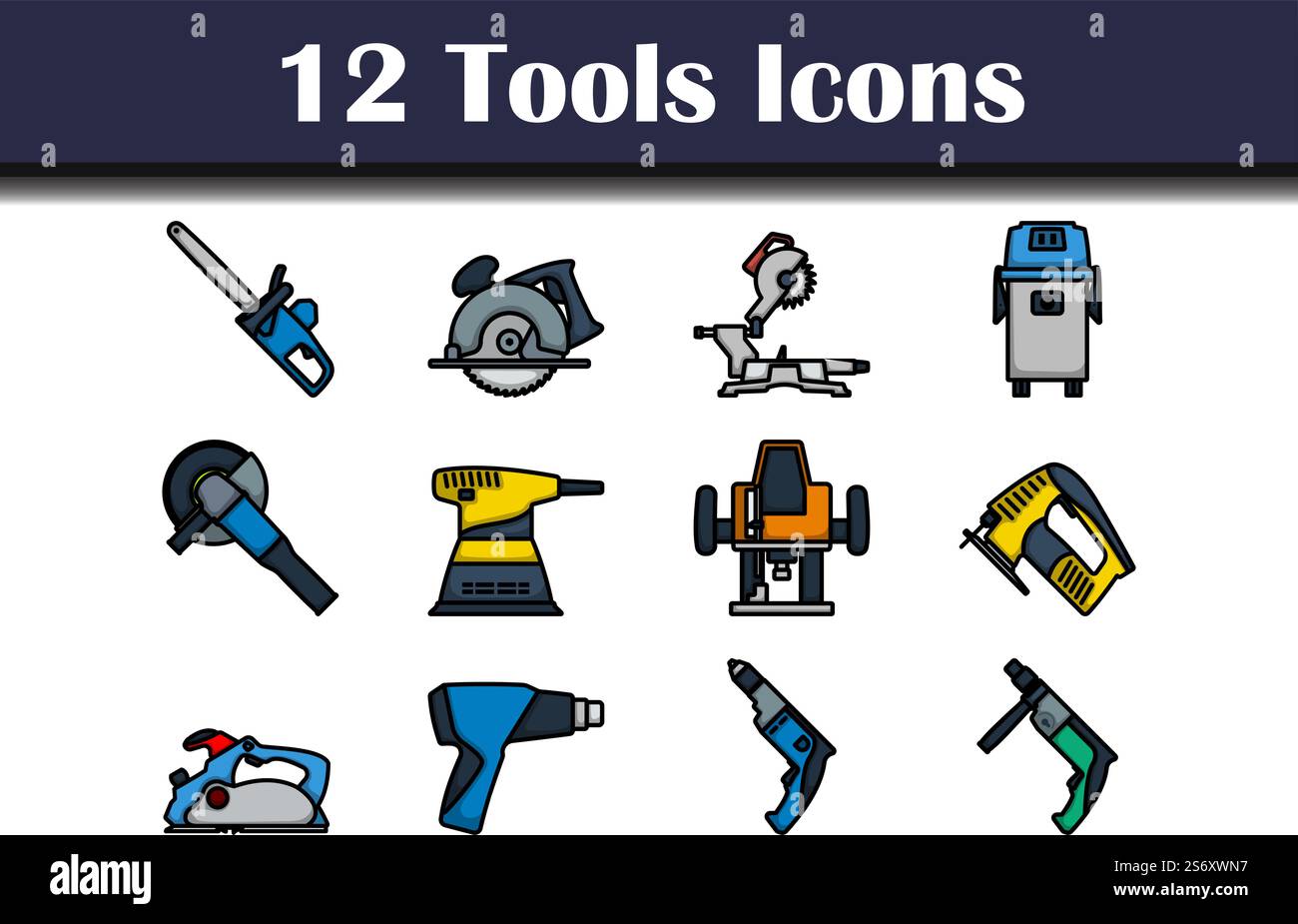 Tools Icon Set. Editable Bold Outline With Color Fill Design. Vector ...